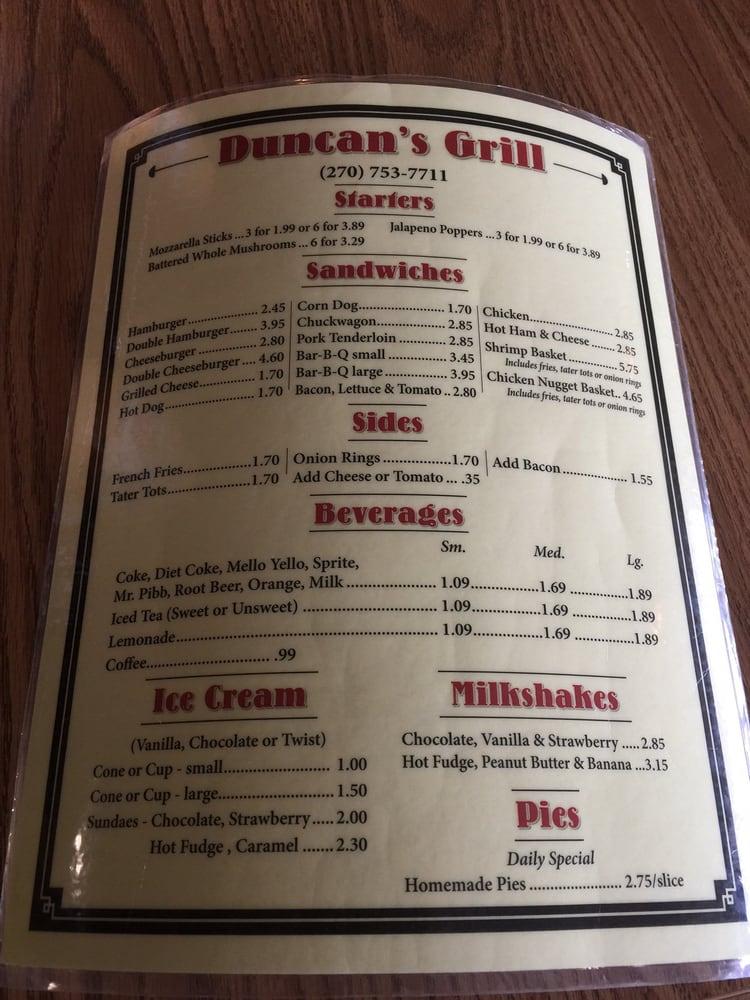 Carta de Duncan's Cornerstone Cafe, Estados Unidos