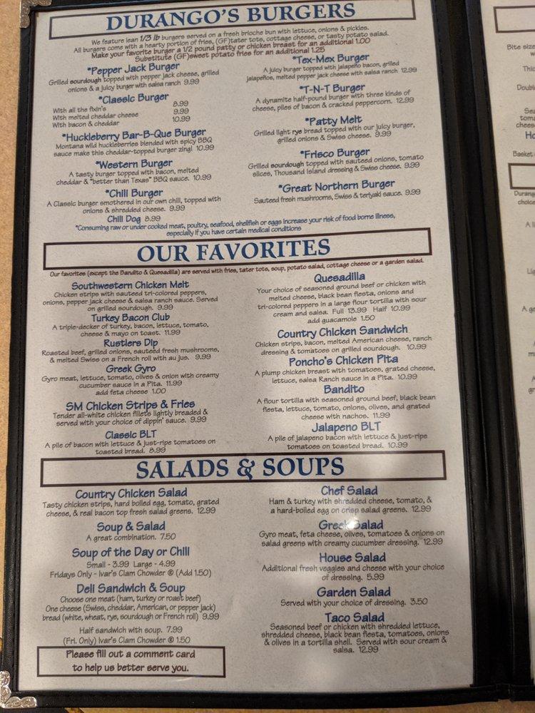 Menu at Durango's BBQ, Superior
