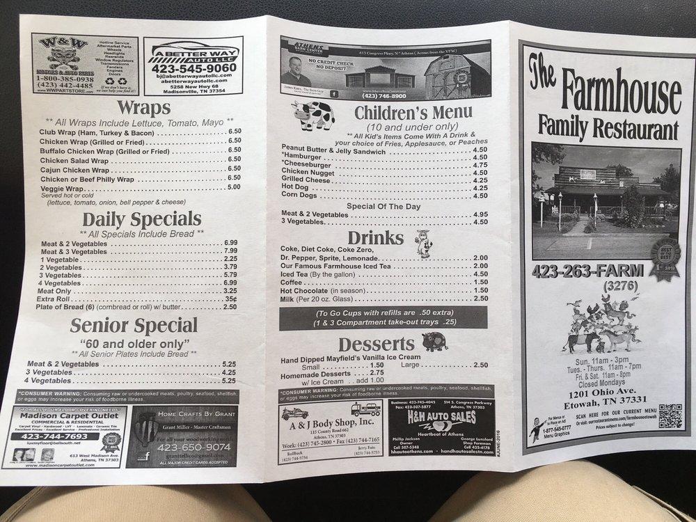 Menu at Farmhouse restaurant, Etowah