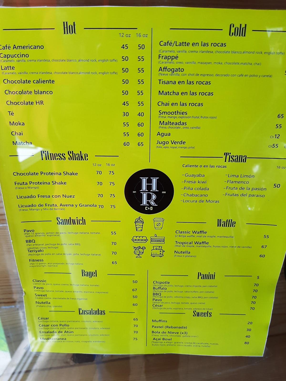 Menu at HR COFFEE & DELI cafe, Tijuana