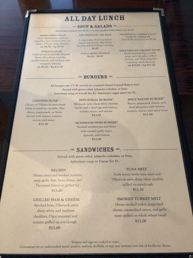 Menu at Industrial Cafe & Saloon, Portland