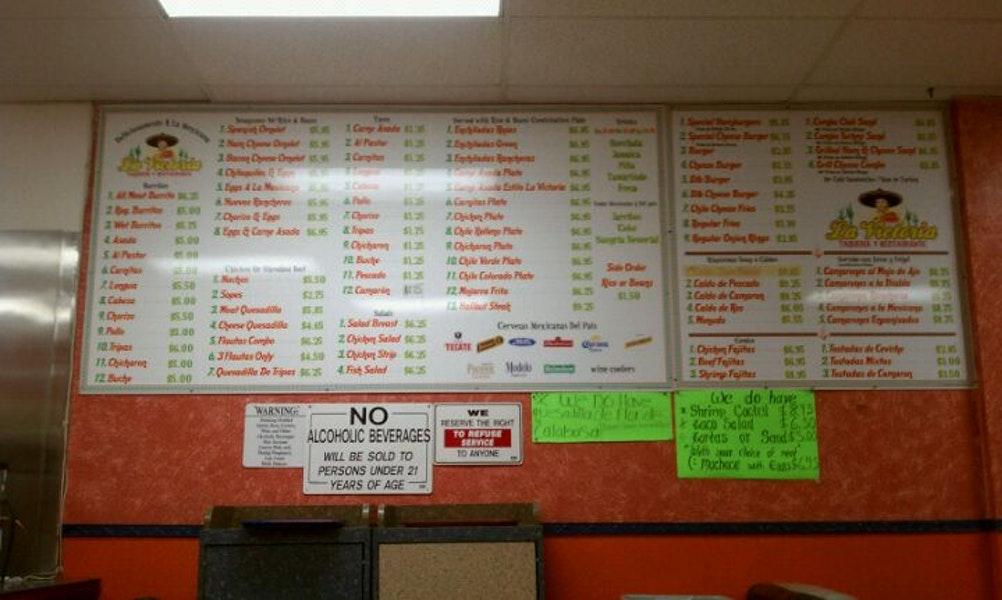Menu at La Victoria Tacos y Mariscos Restaurante, Ontario