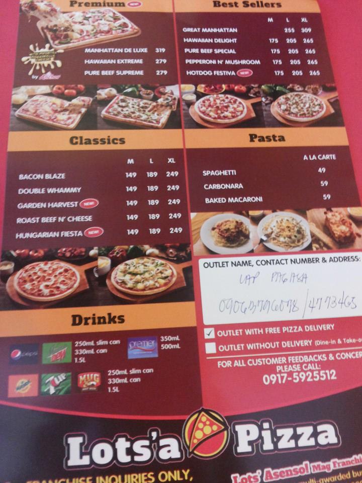 Carta del restaurante Lots'a Pizza, General Trias, 9VPH+2XV