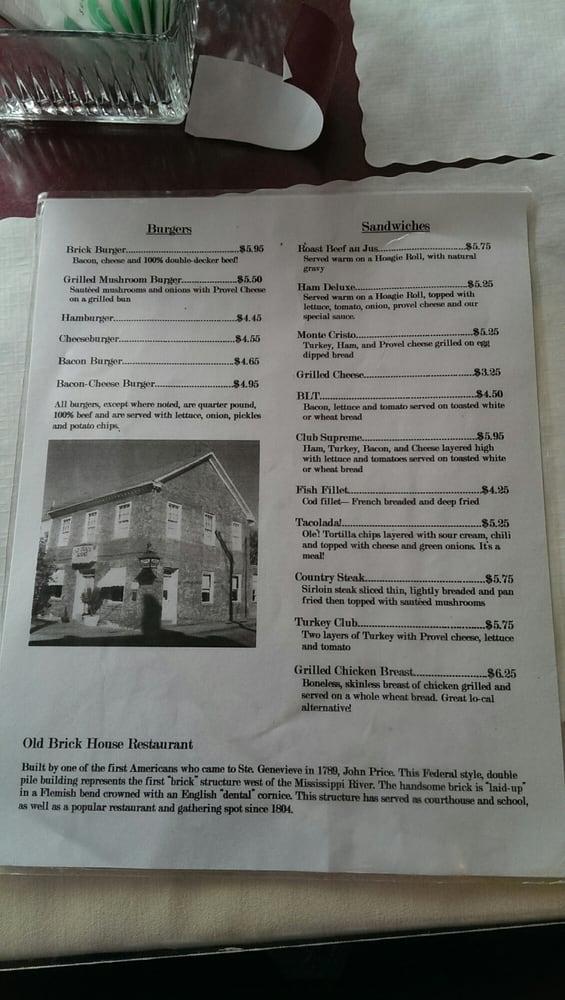Menu at Old Brick House restaurant, Ste. Genevieve