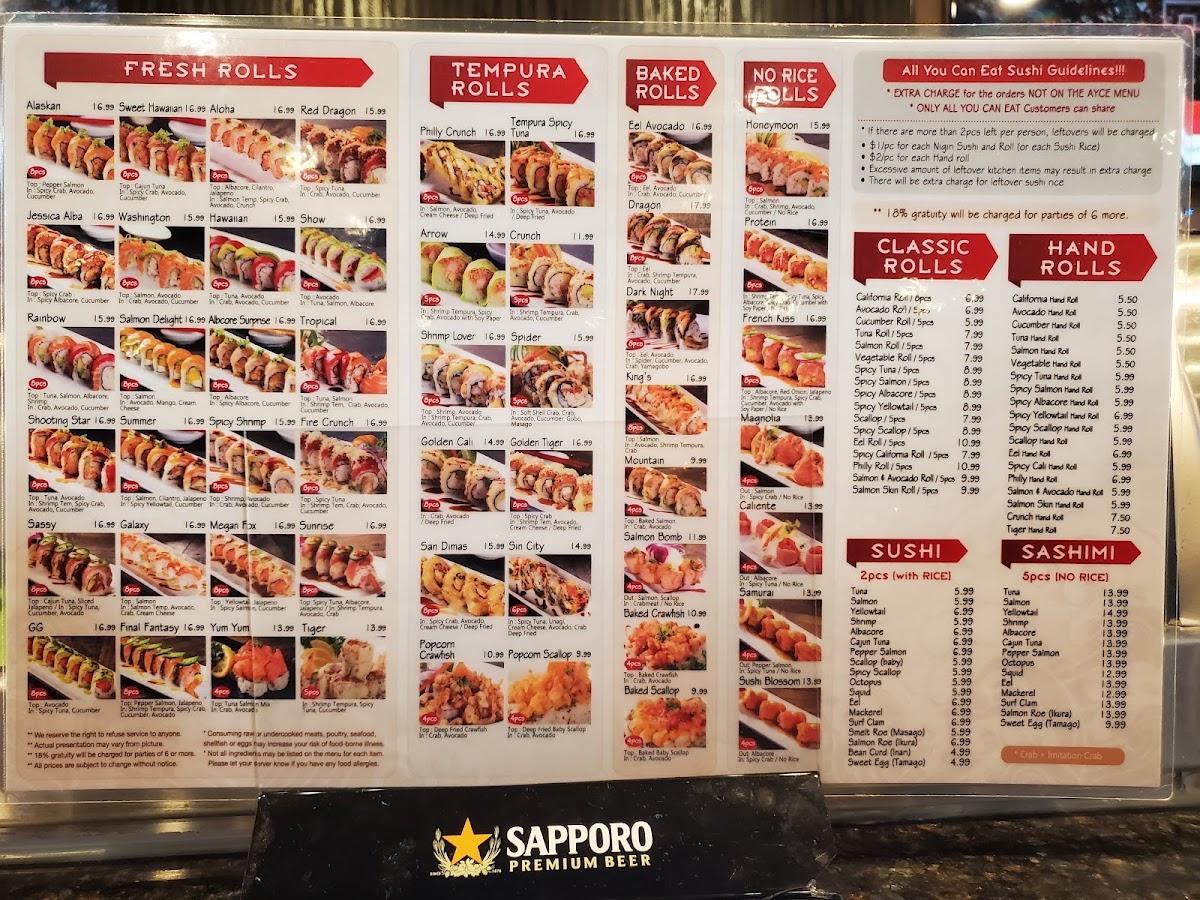 Menu at Show Sushi restaurant, San Dimas
