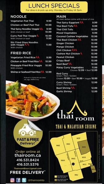 Menu at Thai Room bloor west restaurant, Toronto, 719A College St