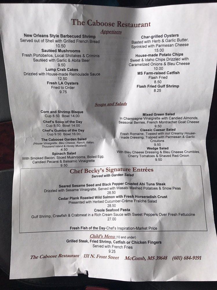 Menu at The Caboose Restaurant, McComb