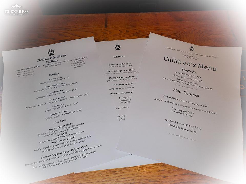Menu at The Layer Fox restaurant, Colchester, 2 Malting Green Rd