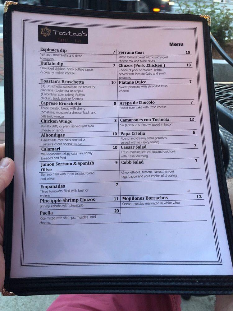 Menu at Tostao's Tapas-bar, Nashua