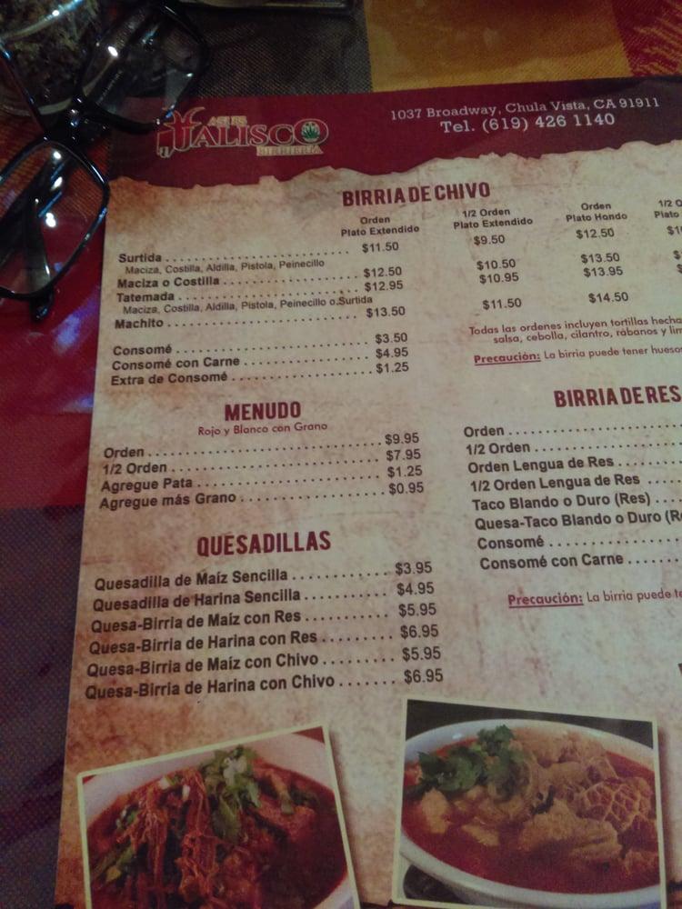 Menu at Asi Es Jalisco Birrieria restaurant, Chula Vista, Broadway