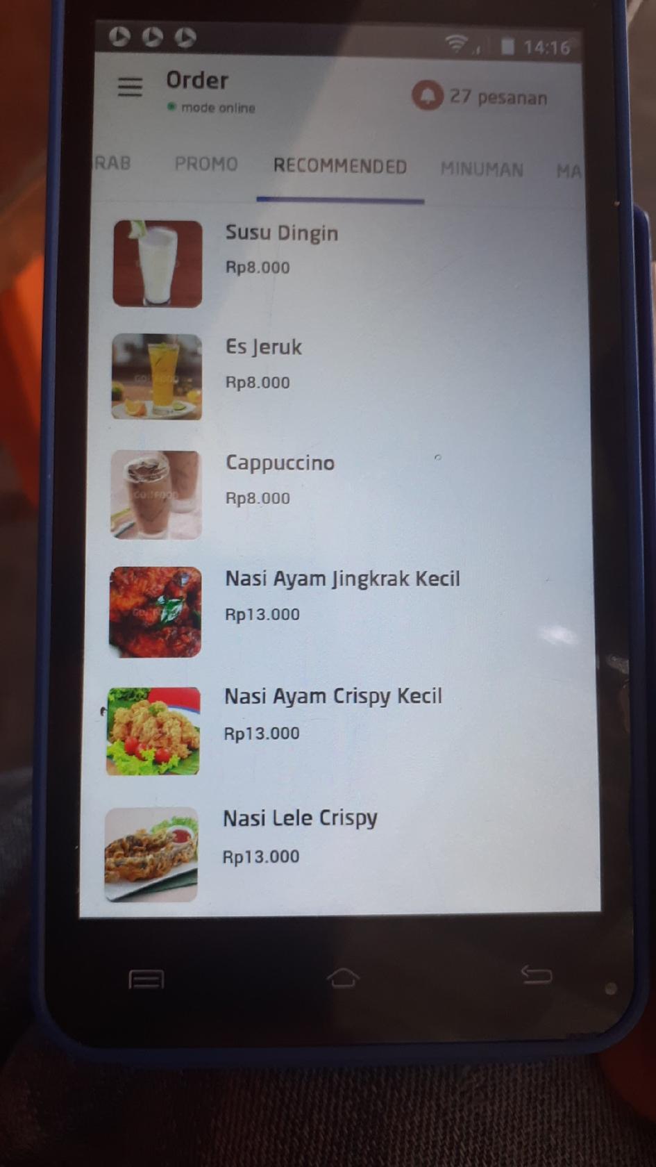 Menu at Ayam Jingkrak Takasimura restaurant, Pekanbaru