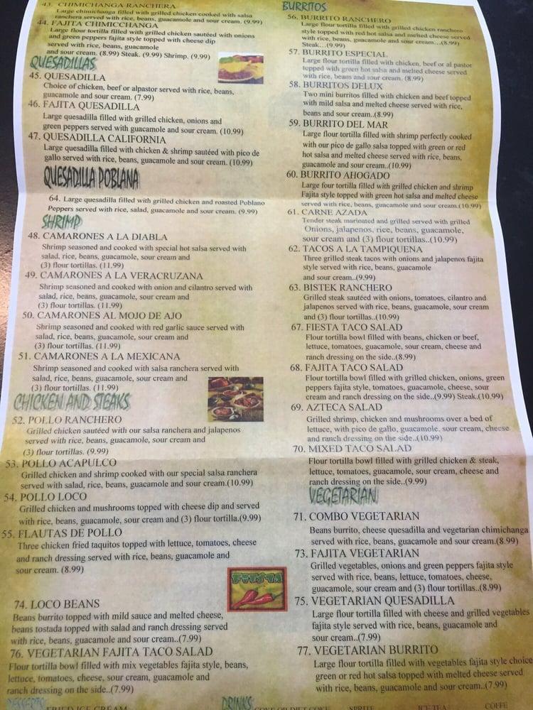 Menu at Cactus Cantina restaurant, Wilmington