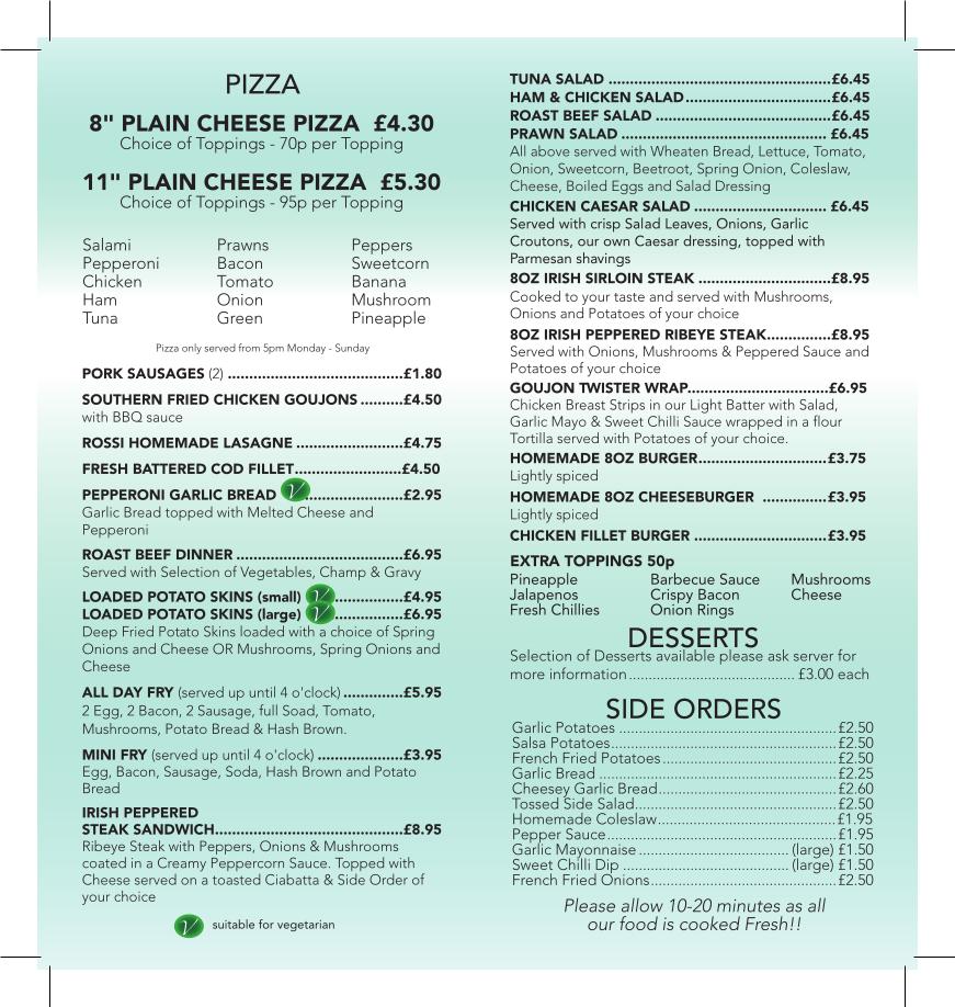 Menu at Café Rossi cafe, Ballynahinch