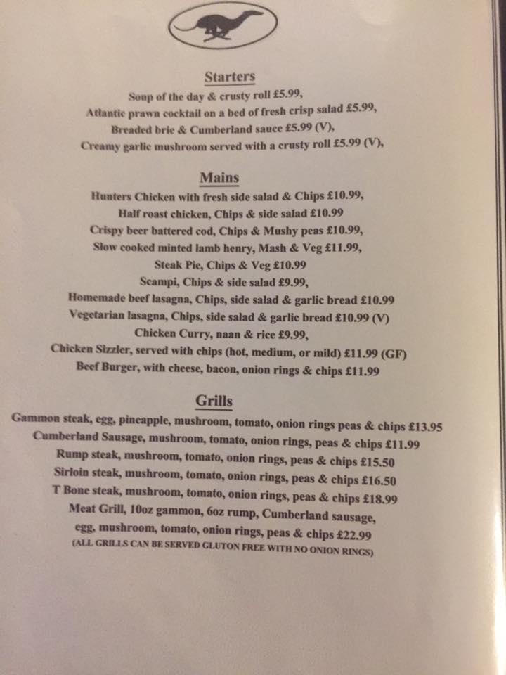 Menu at Greyhound Inn pub & bar, Bothel and Threapland, A595