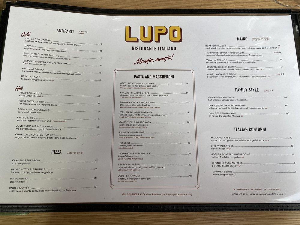 Menu at LUPO Italian Ristorante & Patio pub & bar, Banff