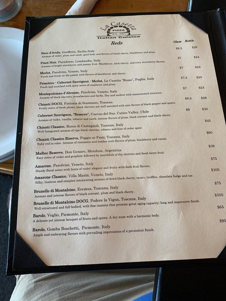 Menu at La Casetta restaurant, New Bern