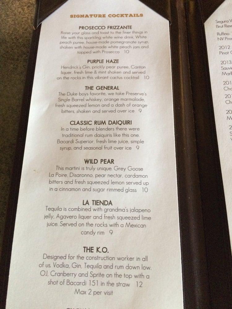 Menu at Preserve restaurant, Winters