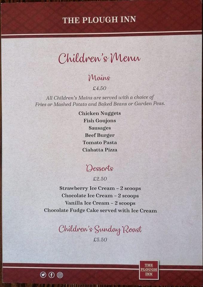 Menu at The Plough Inn pub & bar, Old Colwyn