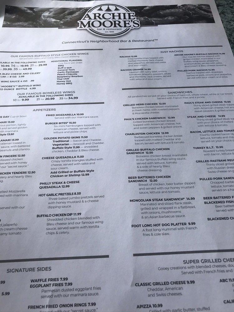 Menu at Archie Moore's Bar & Restaurant, Milford