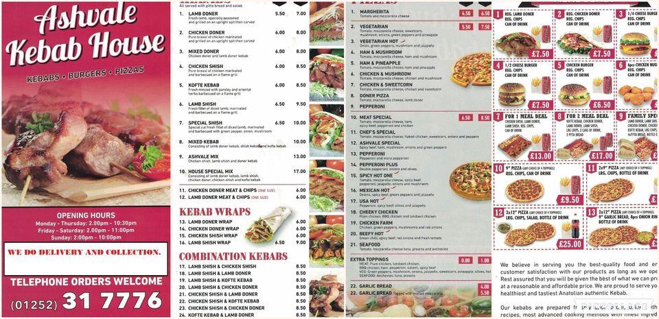 Menu at Ash Vale Kebab House pizzeria, Aldershot