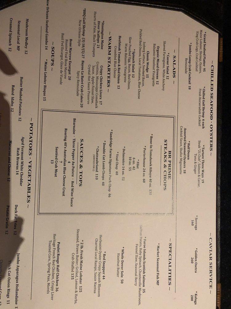 Menu at BR Prime steakhouse, Biloxi, 875 Beach Boulevard