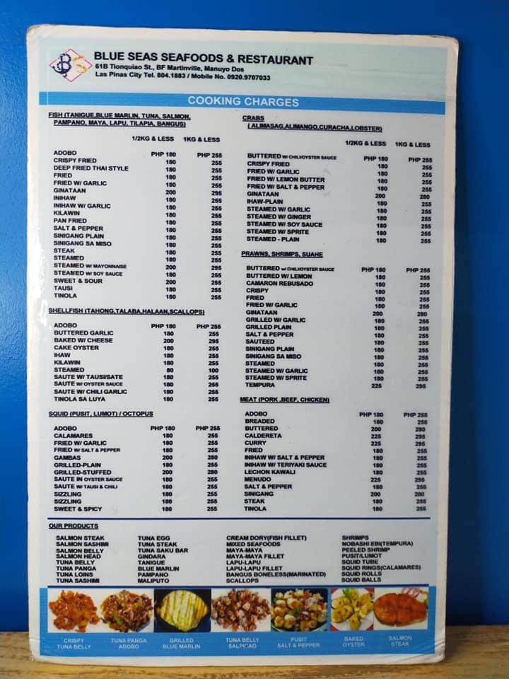 Menu at Blue Seas Seafoods & Restaurant, Las Pinas