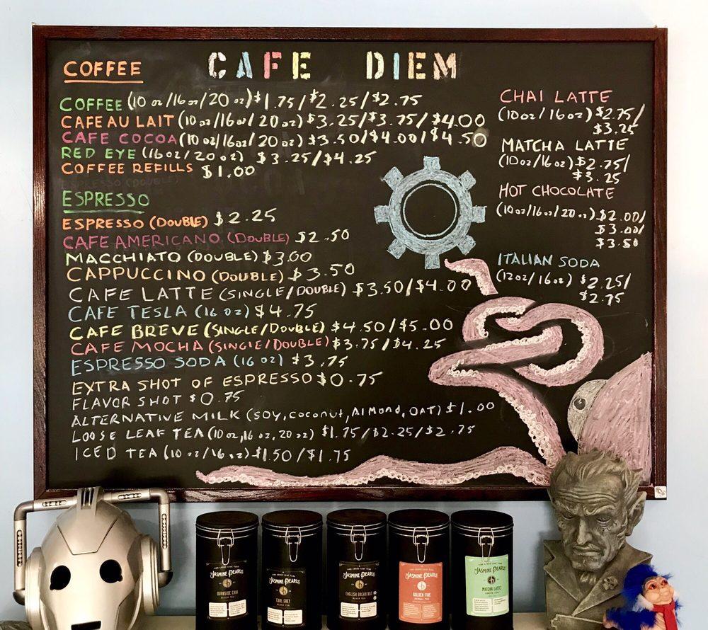 Menu at Davenport’s Café Diem coffee house, Pittsboro
