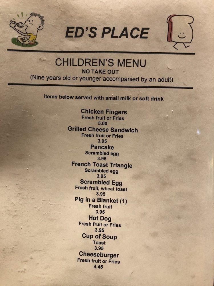 Menu at Ed's Place restaurant, Glendora