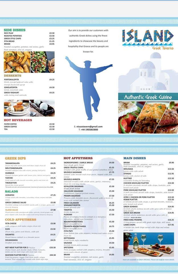 Menu at Island restaurant, Worcester