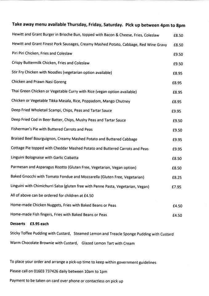 Menu at King's Head Coltishall pub & bar, Norwich, 26 Wroxham Rd
