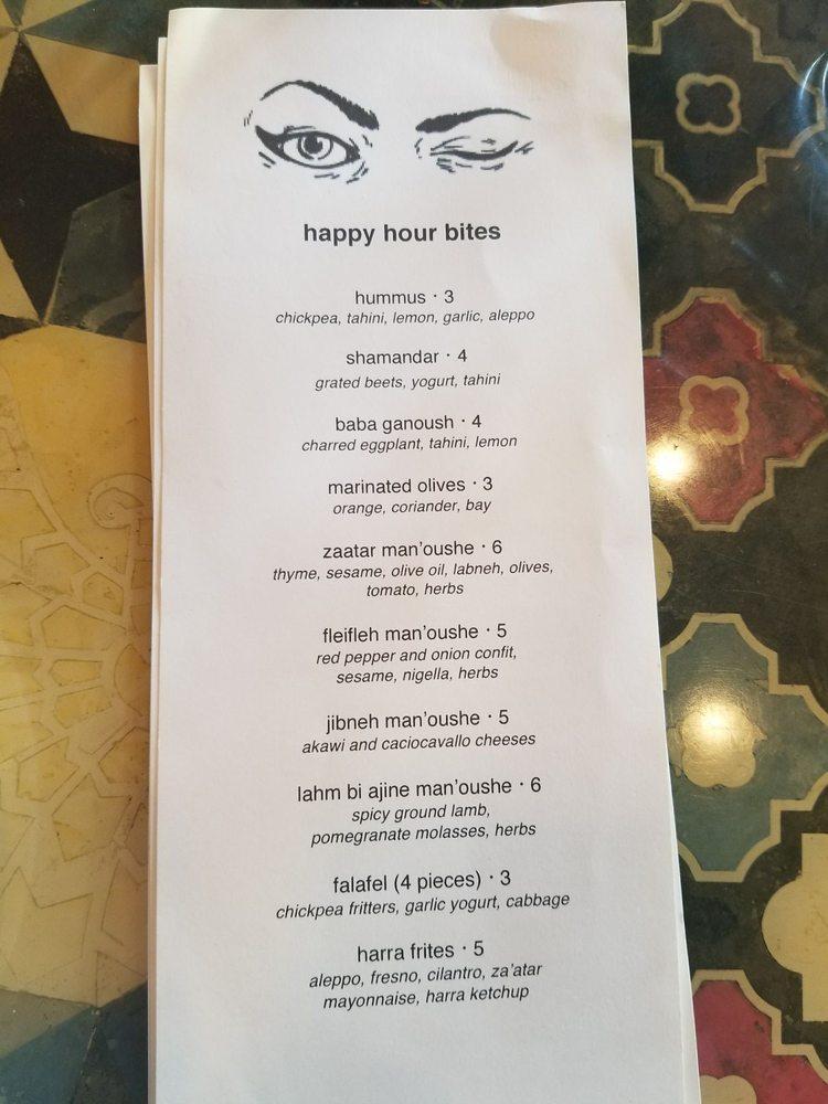Menu at Mamnoon restaurant, Seattle