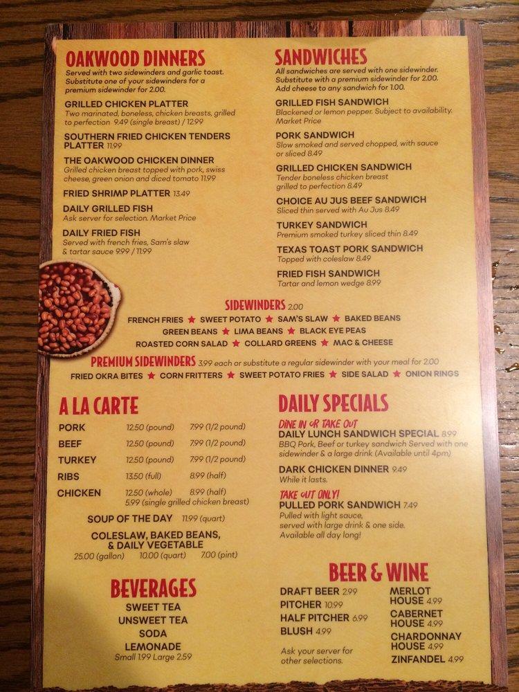 Menu at Oakwood Smokehouse & Grill BBQ, Clermont