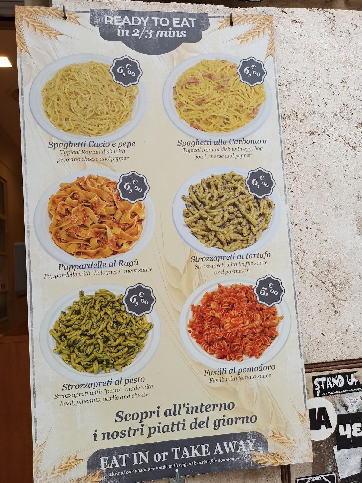 Carta de comida rápida Pastasciutta, Roma, Via delle Grazie