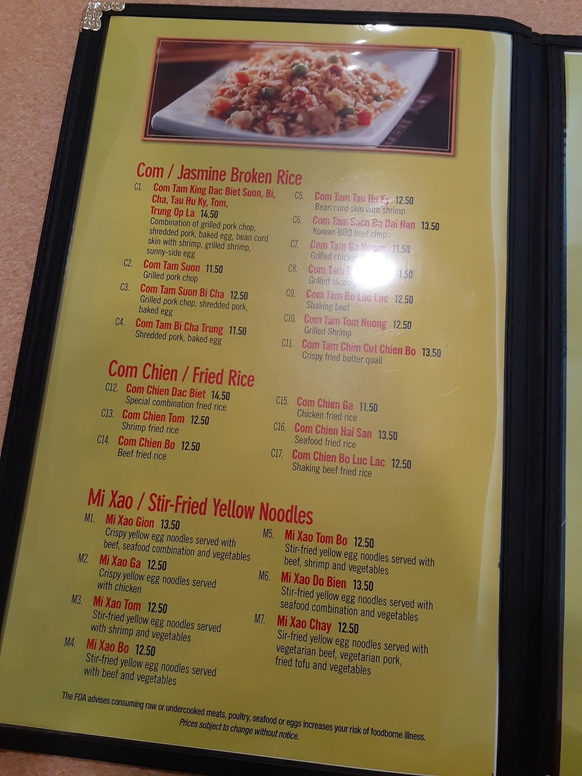 Menu at Pho King Vietnamese Cuisine restaurant, Camp Hill