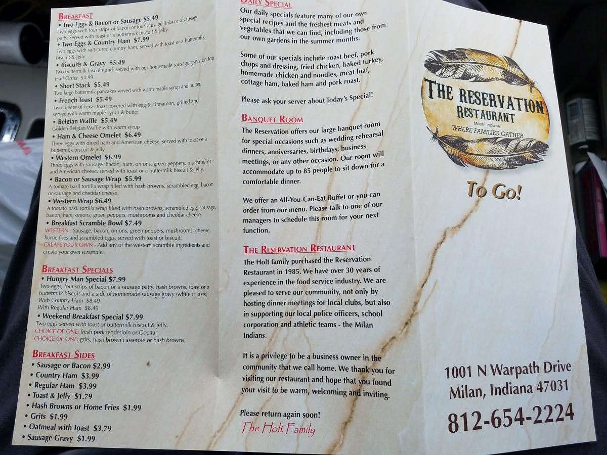 Menu at Reservation restaurant, Milan