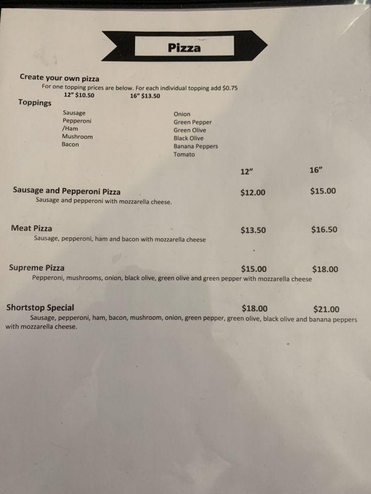 Menu at Shortstop Inn pub & bar, Wakarusa