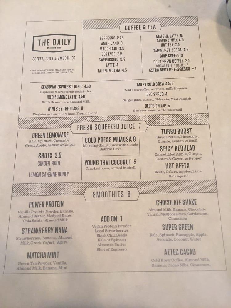 Menu at The Daily pub & bar, Charleston