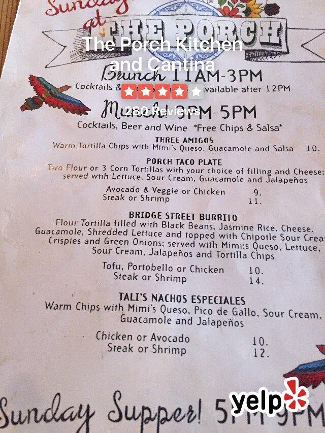 Menu at The Porch Kitchen and Cantina restaurant, Winston-Salem