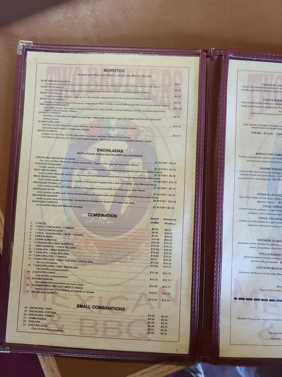 Menu at Two brothers BBQ, Sandy