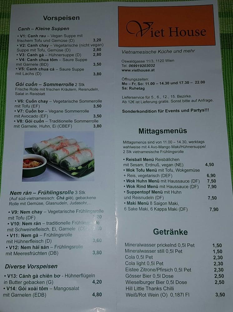 Speisekarte von Viet House Restaurant, Wien