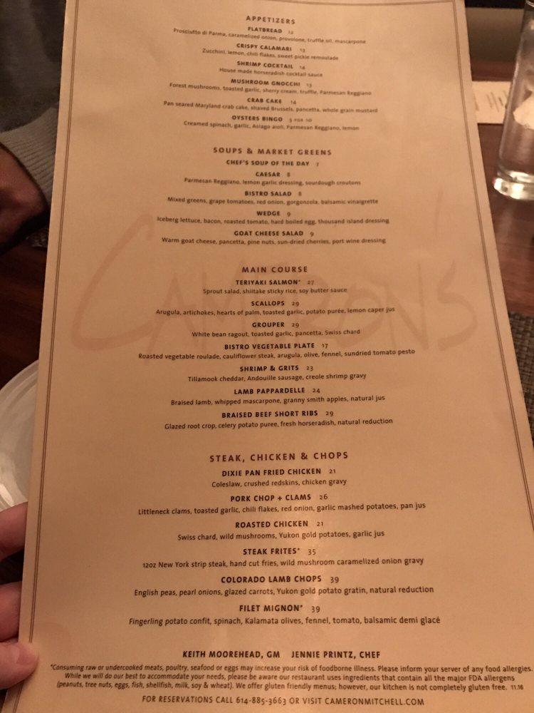 Menu at Cameron's American Bistro pub & bar, Worthington