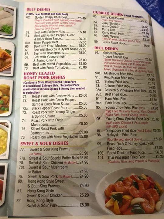 Menu at Golden Phoenix restaurant, Plymouth