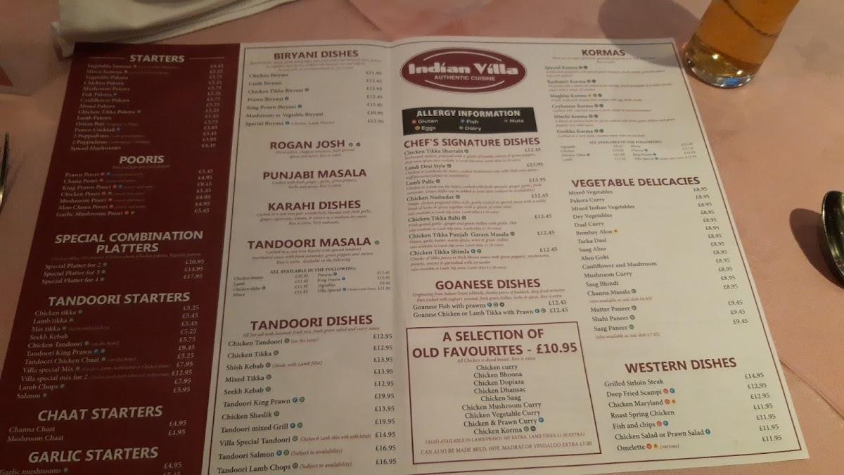 Menu at Indian Villa Restaurant, Motherwell