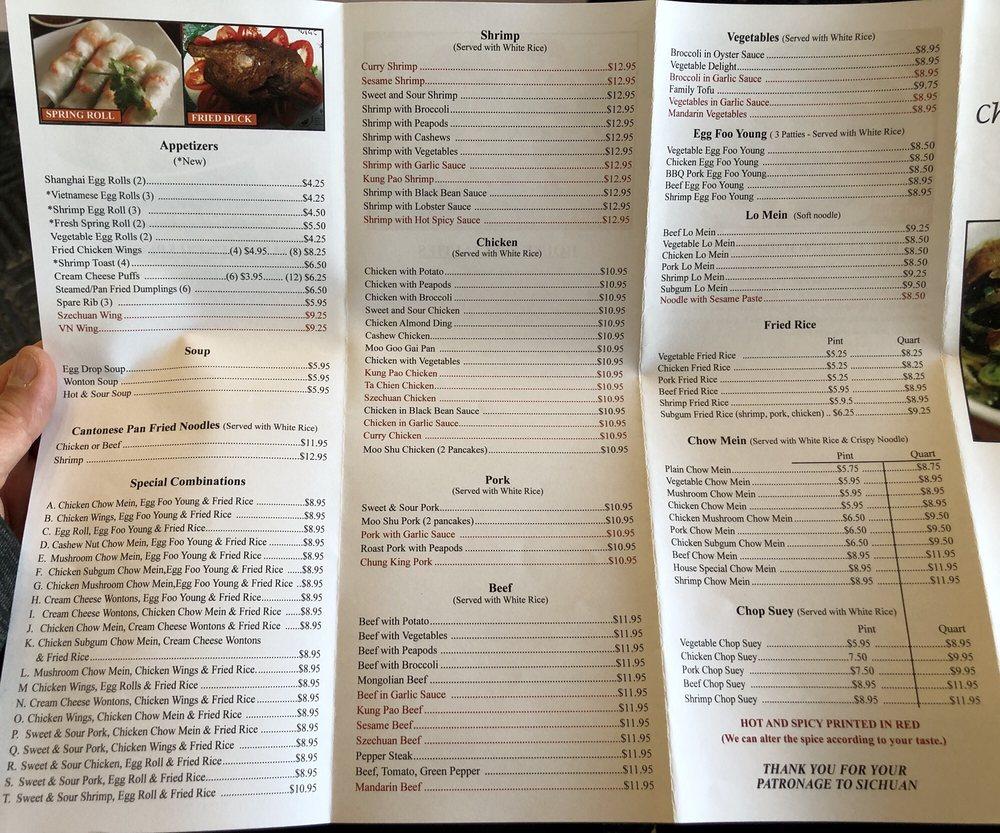 Menu at Sichuan Restaurant, Saint Louis Park