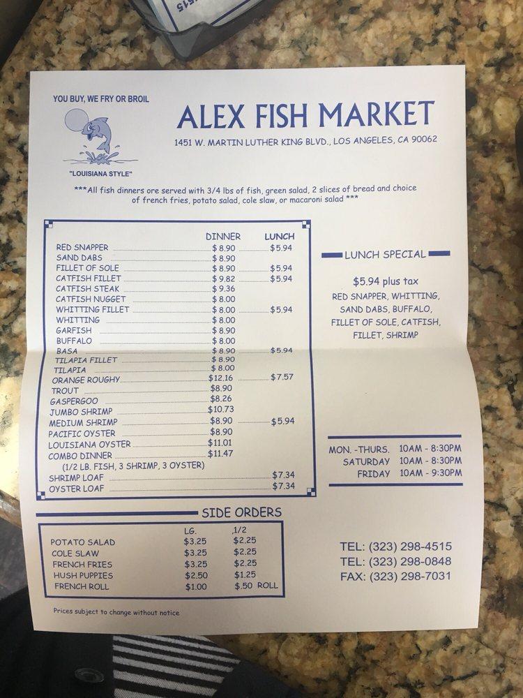 Carta del pub y bar Alex Fish Market, Los Angeles