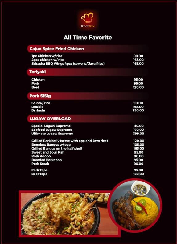 Menu at Break Time restaurant, Muntinlupa