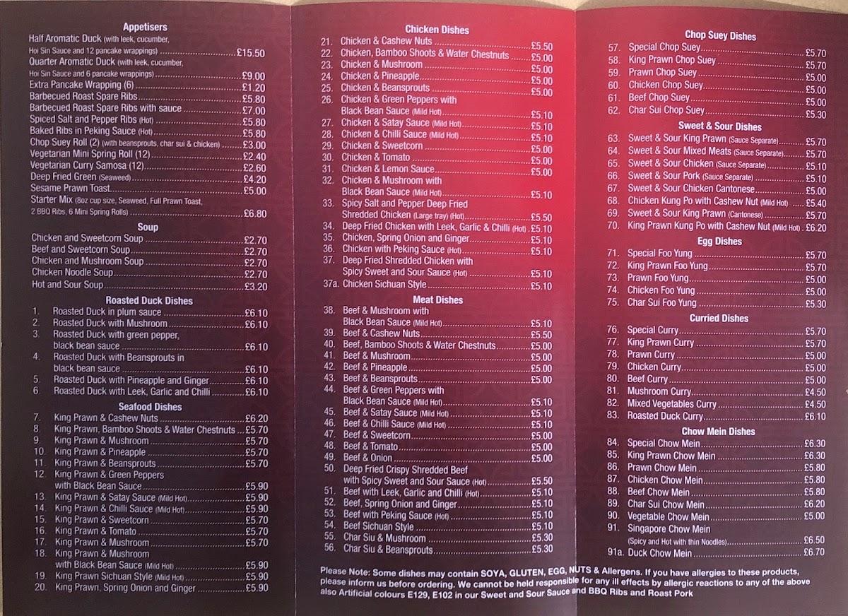 Menu at Chu Hoi fast food, Eyemouth