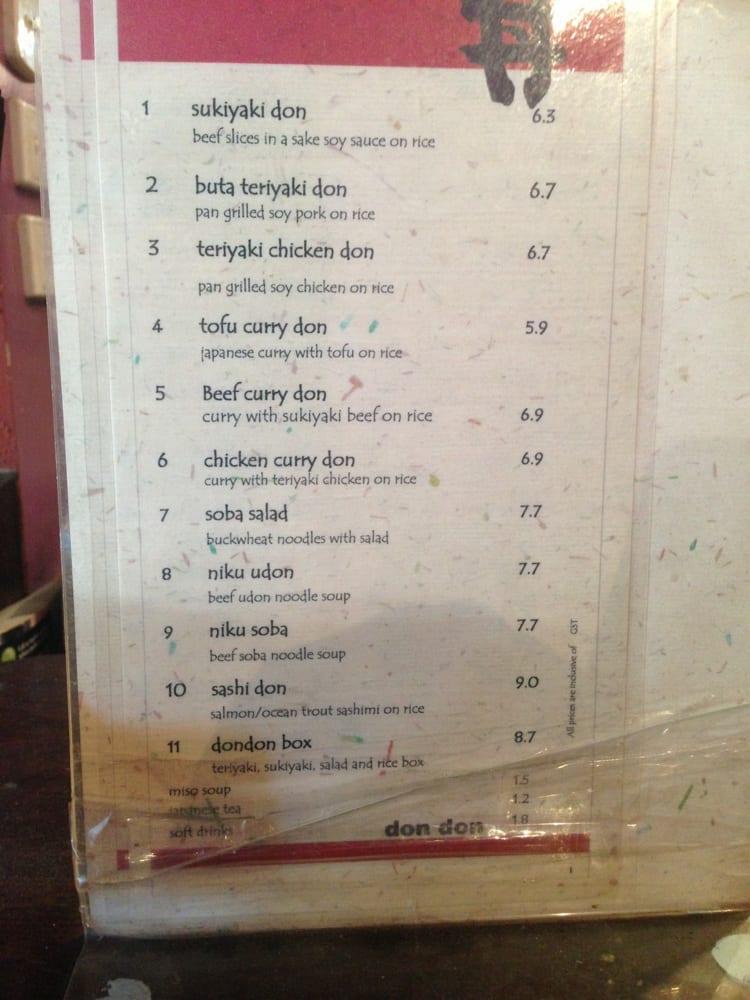 Menu at Don Don fast food, South Melbourne, Unit 2/1 Bank St
