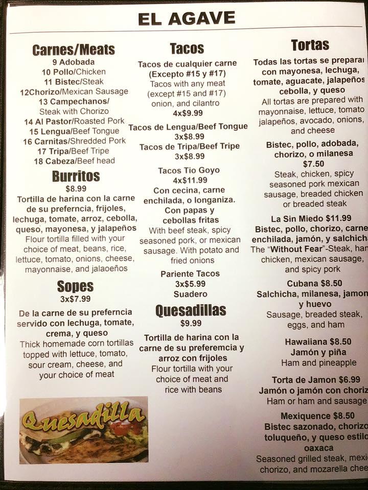 Menu at El Agave Market Restaurant, Hanover