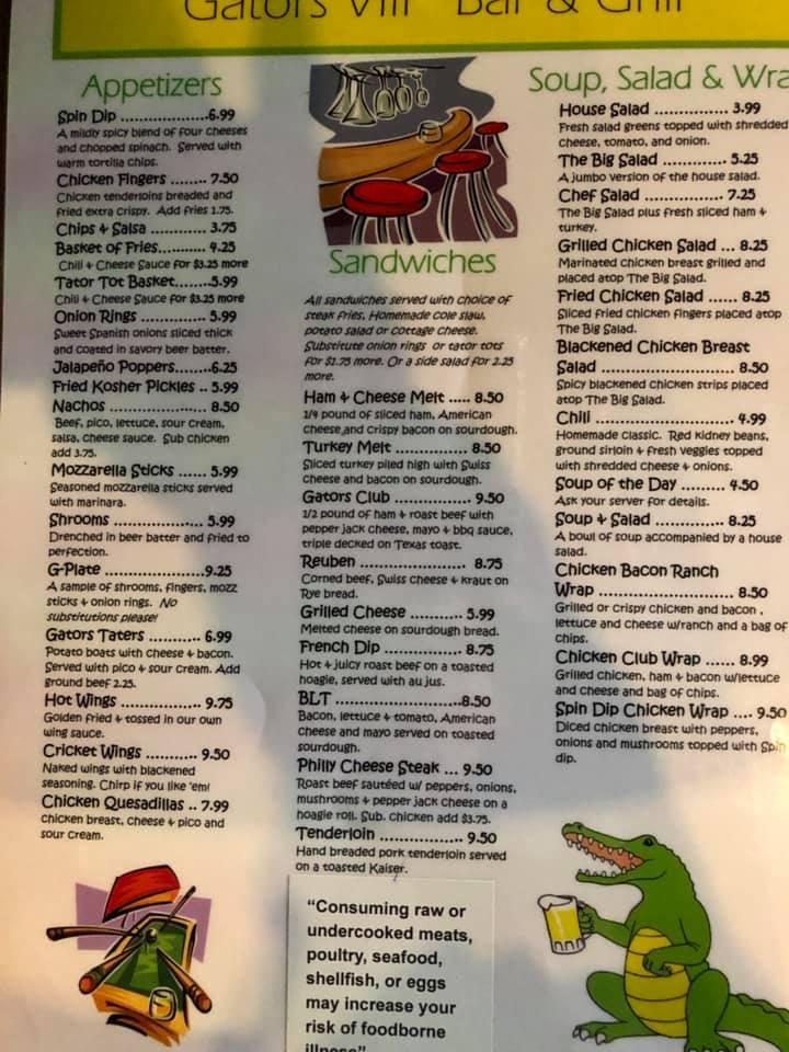 Menu at Gator's Eight Bar & Grill, Kansas City